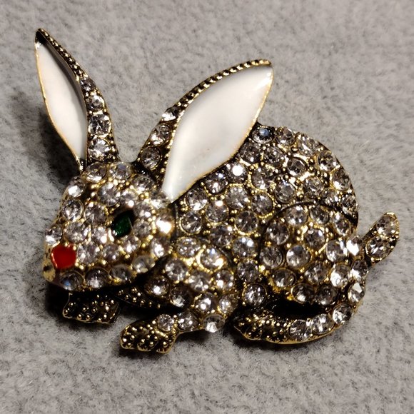 Jewelry | Golden Rabbit With Clear Rhinestone Pin | Poshmark